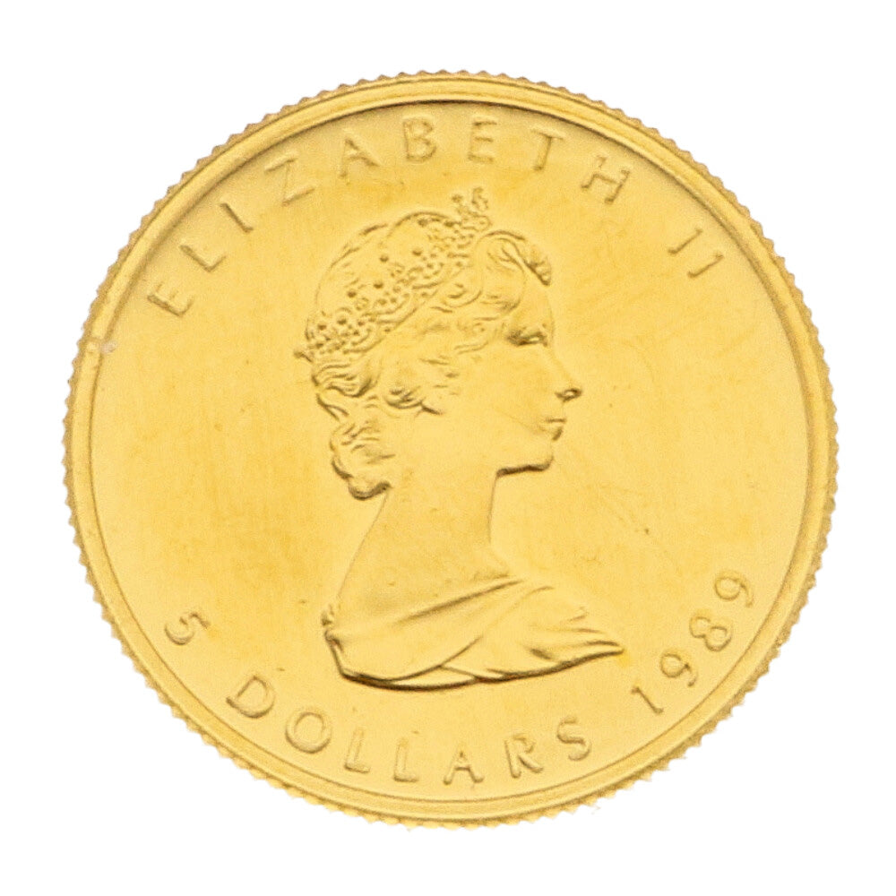 [Used] K24 Foreign Coin Maple Leaf 1/10 oz 5 dollars 1989 Canada Pure ...