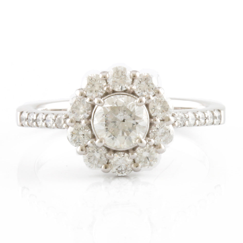 【中古】 Pt900 リング 指輪 ダイヤモンド：1石 ダイヤモンド：20石 フラワー 花 ダイヤモンド Pt900プラチナ シルバー レデ ...